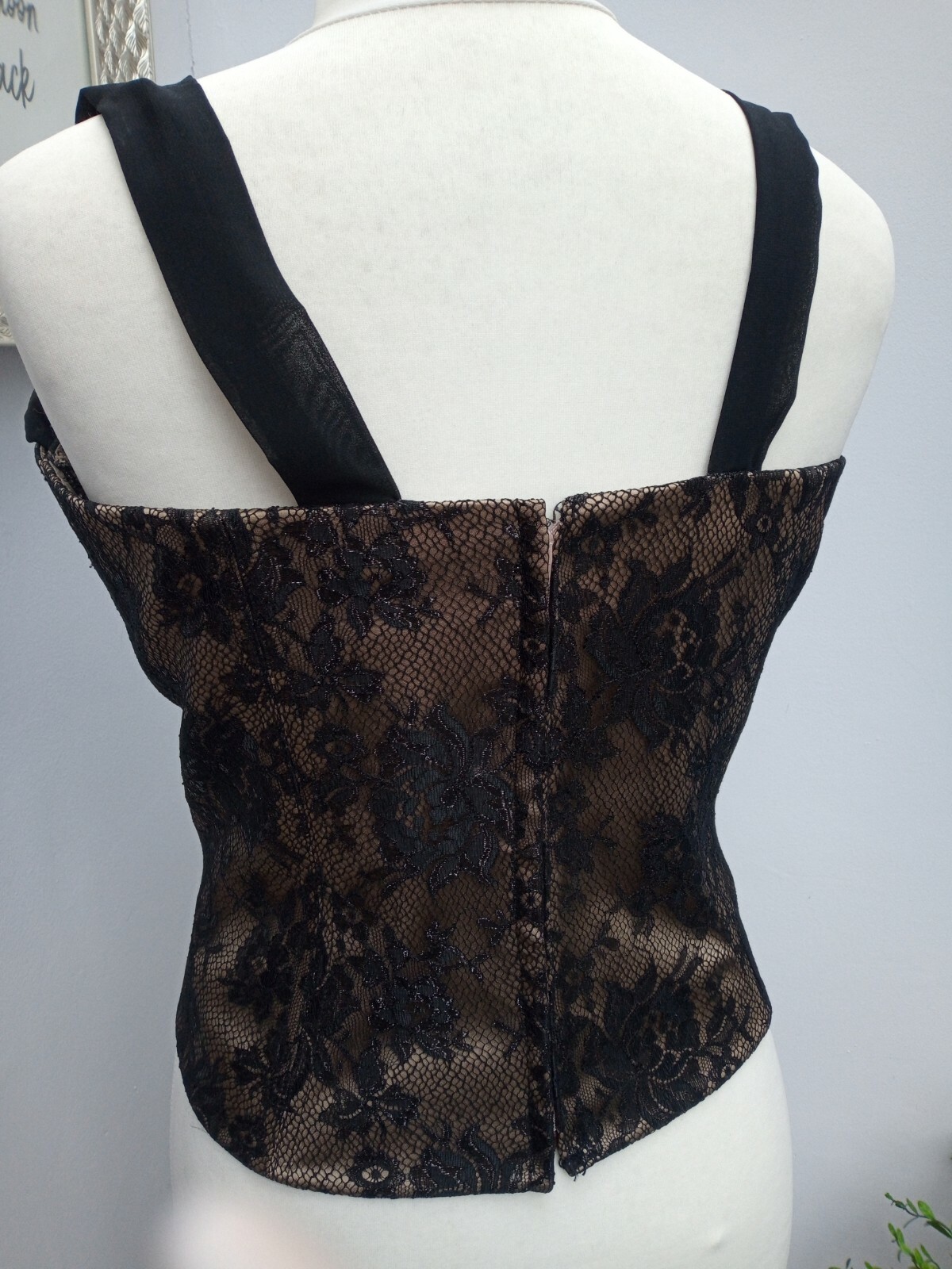Vintage John Charles Black Gold Lace Basque UK 14 Ste… - Gem