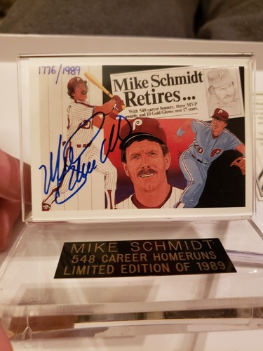 AUTOGRAPHED "MIKE SCHMIDT" RETIRES CARD In Acrylic Case With Coa | eBay