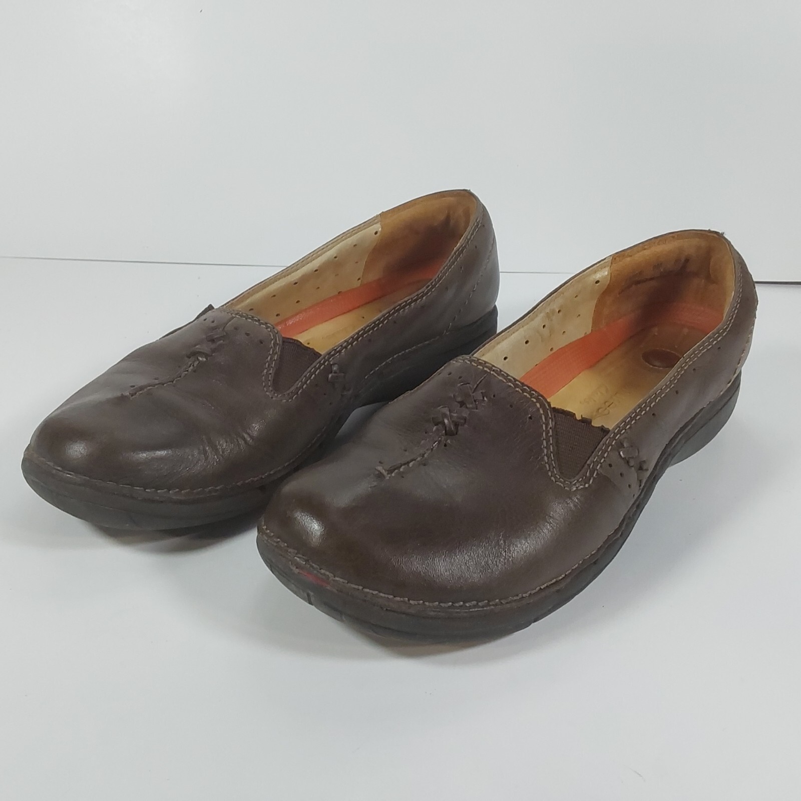 Clarks Structured Women's Brown Leather Slip On Loafer Shoes Size 7 1/2 ...