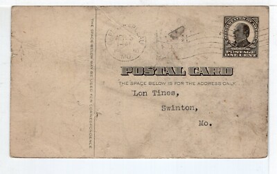 US 1 Cent Postal Card 1910 ROTH TOBACCO Cape Girardeau MO Foxy Grand Pa ...