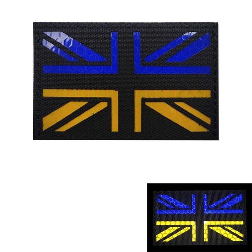 Reflective IR British UK Union Flag Ukraine Support Tactical Hook Patch ...