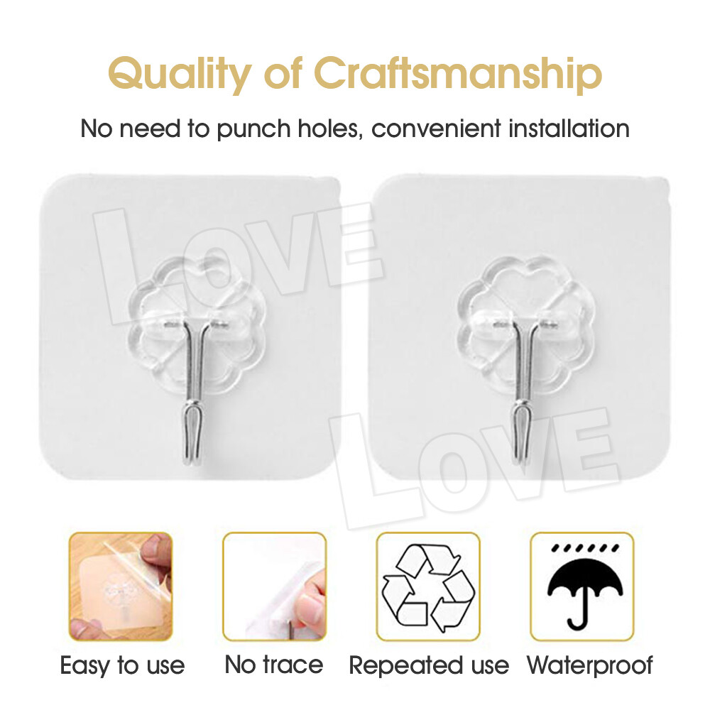 Clear Seamless Removable Adhesive Hooks Strong Stick Wall Hook Kitchen ...