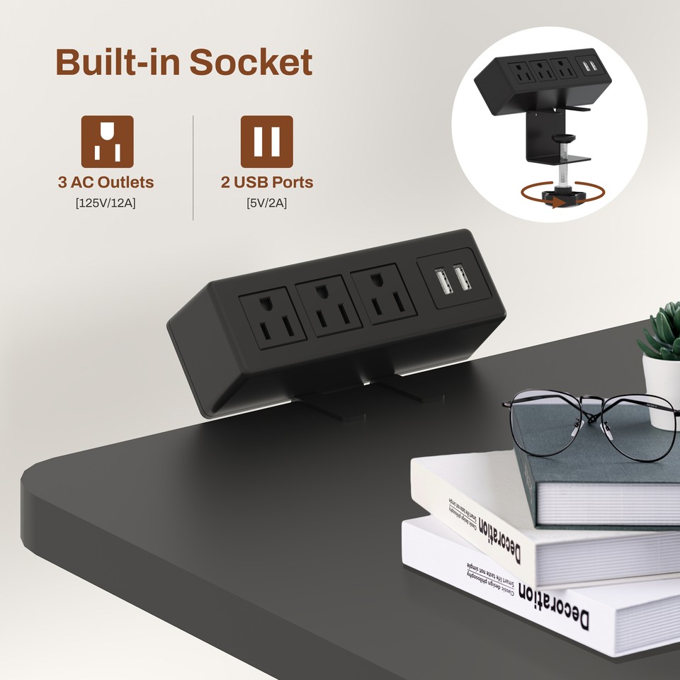 Adjustable Standing Desk with Built-In Cable Management and Hook, Black ...