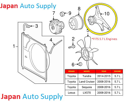 GENUINE TOYOTA Sequoia Tundra LX570 Cooling Pump Fan Pulley Bracket ...