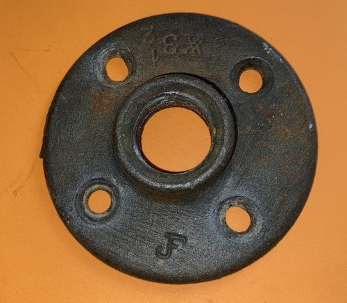 *USED* CAST IRON THREADED FLANGE-3 1/2" BASE, 3/4" BORE (marked "FJ ...