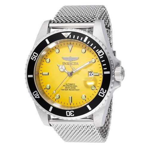 Invicta Pro Diver Automatic Men's 47mm Sunburst Yellow Fade Mesh Watch ...