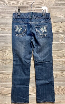 Faded Glory Denim Jeans Turquoise Rhinestone Bling Butterflies Girls ...