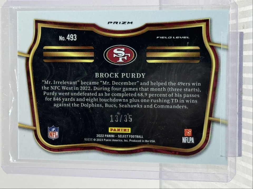 BROCK PURDY 2022 SELECT FIELD LEVEL WHITE JERSEY NUMBER ROOKIE RC 13/35 ...