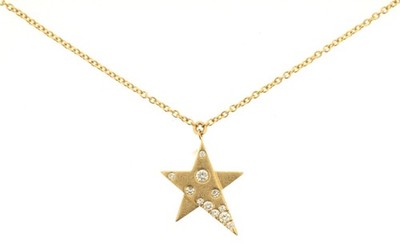 ESTATE .14CT DIAMOND 14KT YELLOW GOLD 3D ETOILE STAR LOVE NECKLACE | eBay