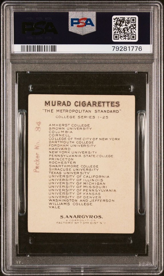 1909 T51 Murad Tobacco Card - College Series - #5 Kansas Hammer PSA 4 ...