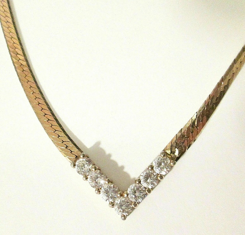 Vintage CHEVRON 'V' SHAPE Rhinestone 1980'S NECKLACE Gold Tone ...