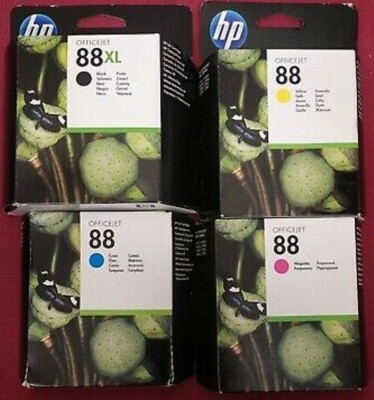 Set 4 New Genuine Factory Sealed HP 88XL & 88 Ink Cartridges KCMY 2020 ...