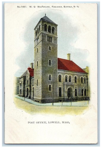 c1905 Post Office Building Clock Tower Entrance Lowell Massachusetts MA ...