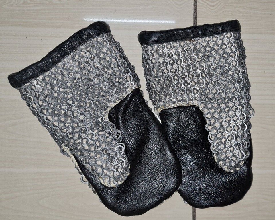 Medieval Riveted Chainmail Armor Leather Mittens 9 mm Rings Reenactment ...