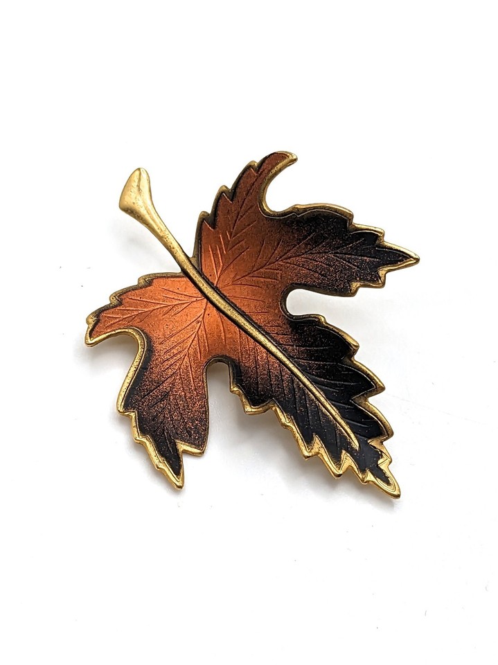 Vintage Gold Tone Brown & Copper Ombre Enamel Fall Autumn Leaf Brooch ...