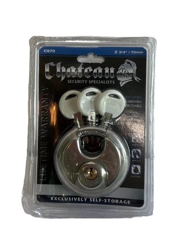 Chateau Padlock Stainless Steel Heavy Duty 3 Keys Round Disc Lock ...