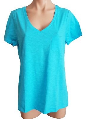 BNWT Ladies Sz 14 Large MIX Brand Surf Blue V Neck Slub Short Sleeve ...