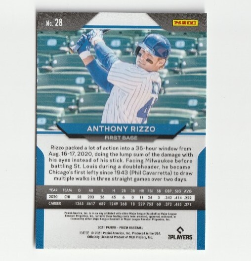 2021 Panini Prizm #28 Anthony Rizzo Chicago Cubs Baseball Card | eBay
