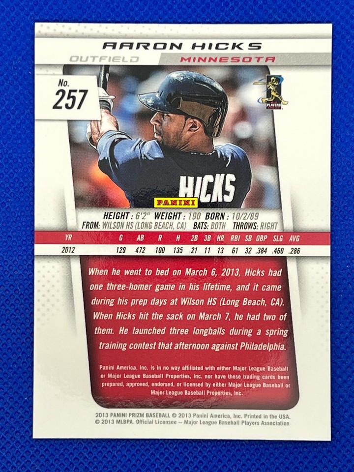 2013 Panini Prizm Aaron Hicks ROOKIE CARD #257 Twins 92C | eBay