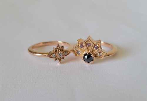 Swank Metalsmithing 14K Rose Gold Black Diamond Purple Diamonds Deco ...