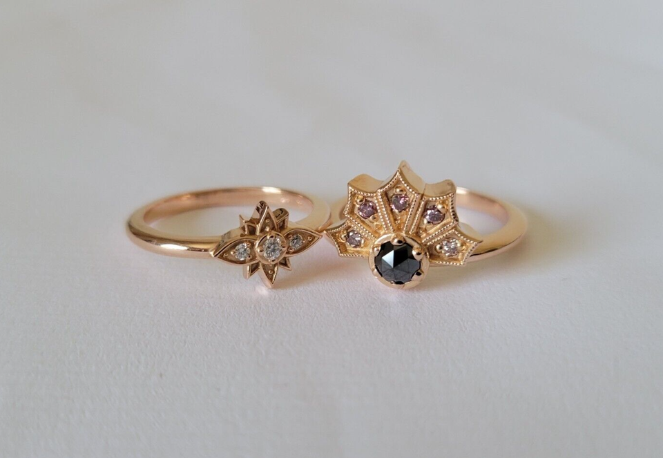 Swank Metalsmithing 14K Rose Gold Black Diamond Purple Diamonds Deco ...