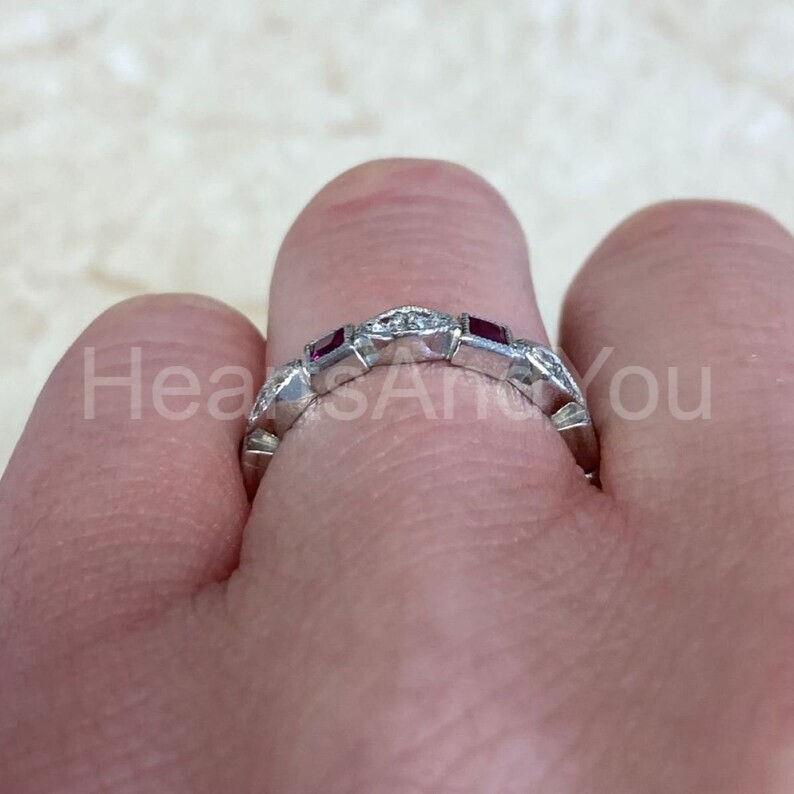 1ct Princess Cut Natural Pink Ruby & Diamond 14k SOLID White Gold ...