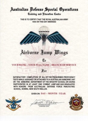 Australian Defense Special Opp Airborne Jump School Wing Replacement ...