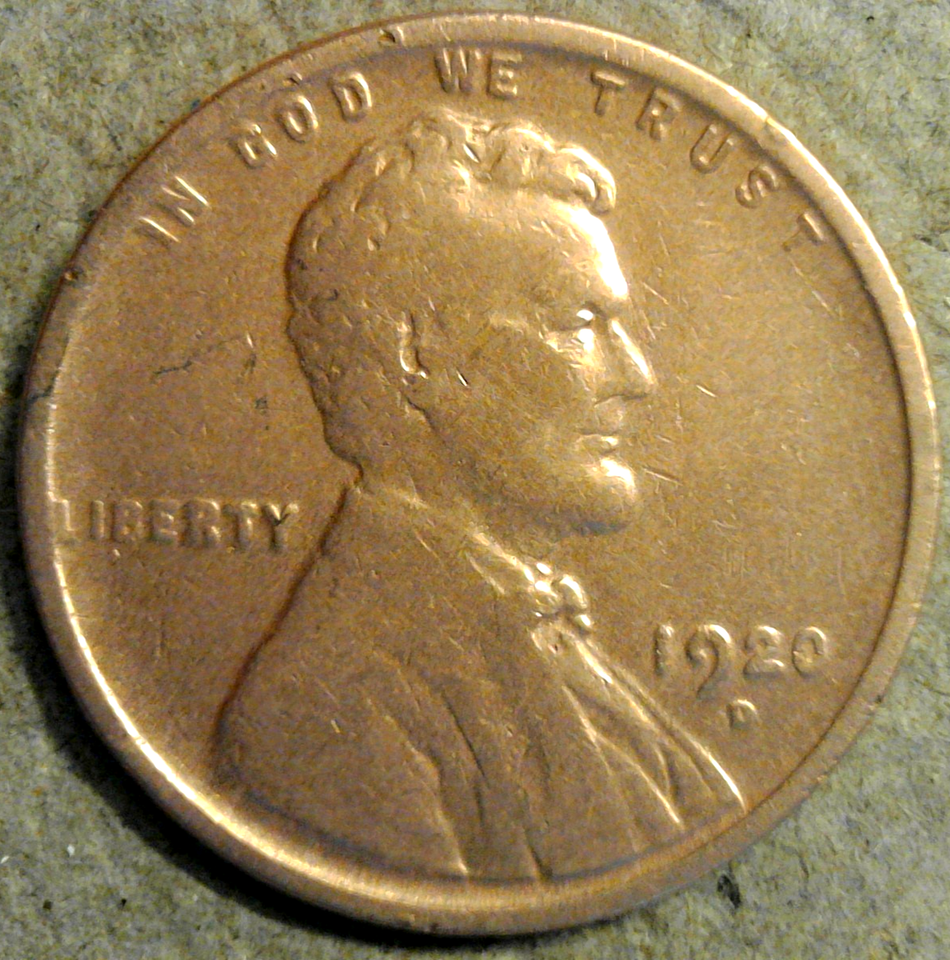 1920 D American Cent Circulated Brown Lincoln Wheat Penny Denver Mint ...