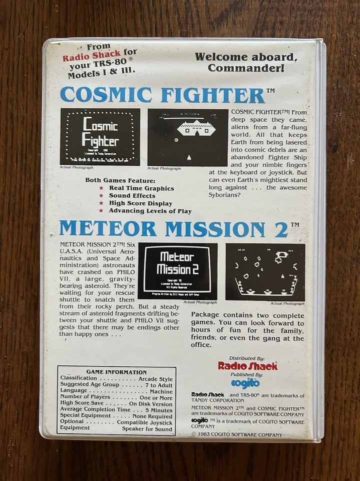 Radio Shack TRS-80 Games Pack Three, COSMIC FIGHTER, METEOR MISSION 2 ...