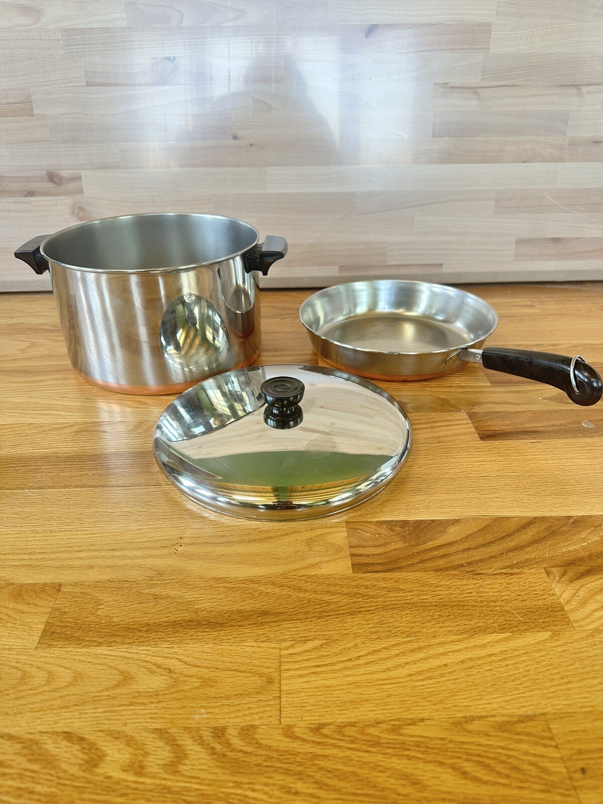 Vintage Revere Ware 8 Qt Copper Bottom Stock Pot And 10” Pan With 1 Lid ...