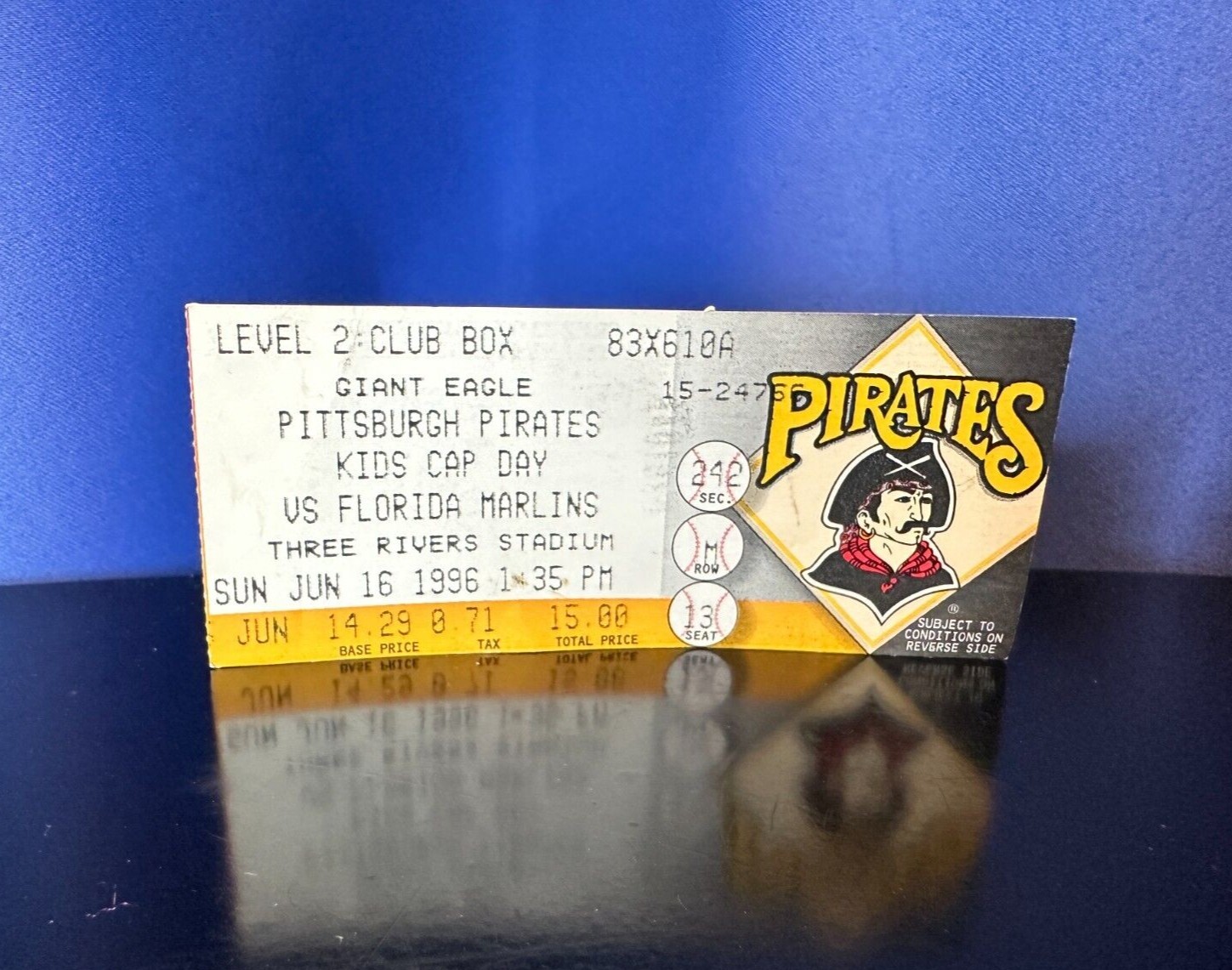 Pirates vs Marlins - Ticket Stub - Kids Cap Day - June 16, 1996 | eBay