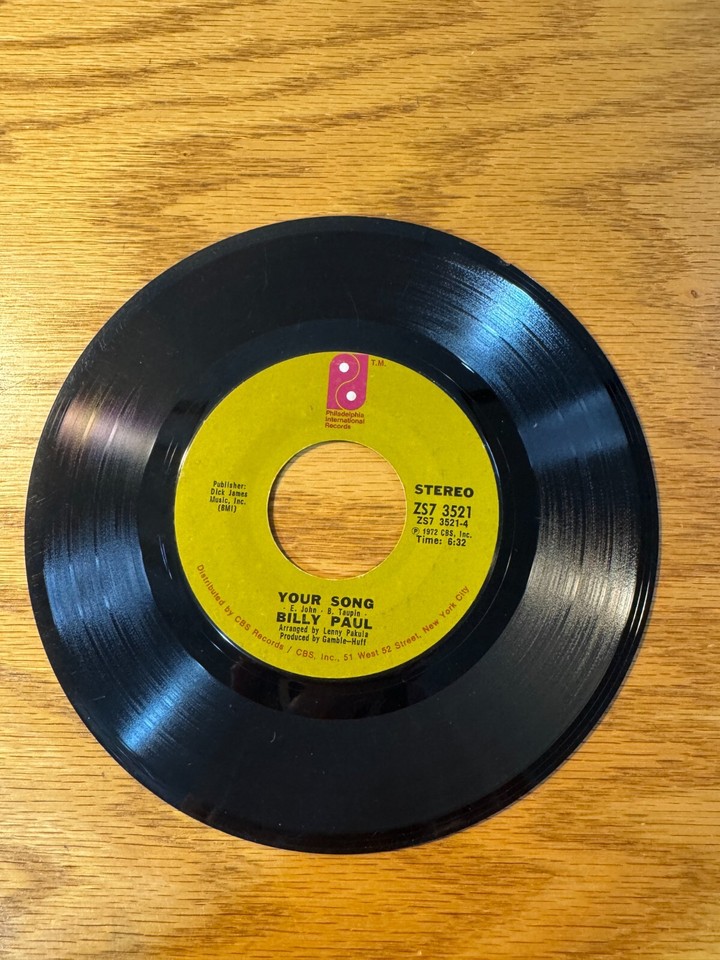 Billy Paul - Me and Mrs. Jones / Your Song 45 RPM 7" Vinyl 1972 Soul ...