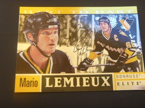 1996-97 Donruss Elite Hart To Hart #3 Mario Lemieux Autograph Serial ...
