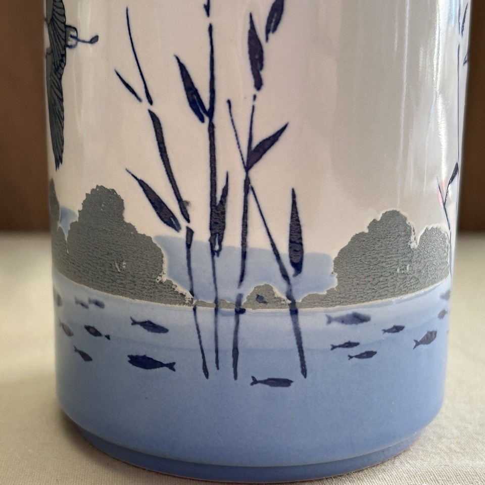 English Ironstone Tableware Mugs Blue and White Set of 2 Herons Boats ...