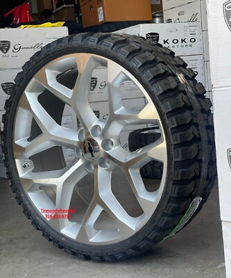 24'' Snowflake Silver Machine 2 Wheels 35'' MT Tires GMC Sierra ...