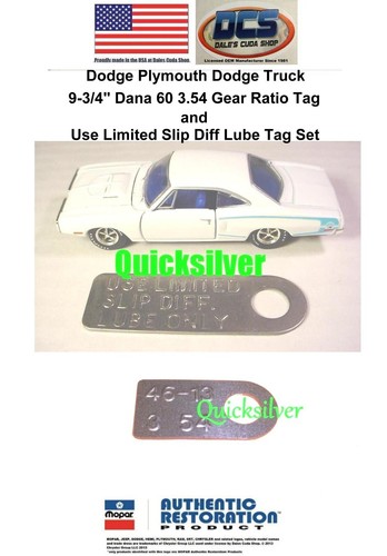 Dodge Plymouth 9-3/4 Dana 60 Axle 3.54 Gear Ratio Limited Slip Tag Set ...