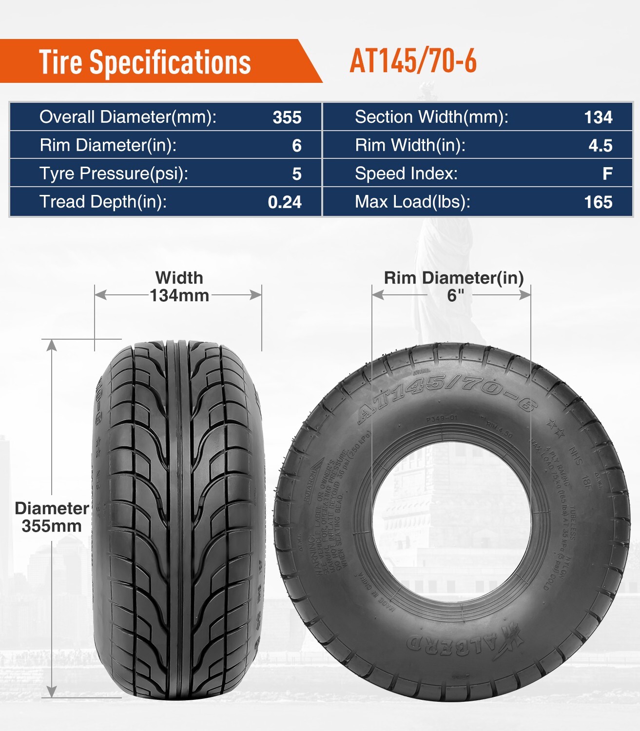 145/70-6 Tire 145 70 6 Tubeless Go Kart ATV Mini Bike Tire 4PR Rating ...
