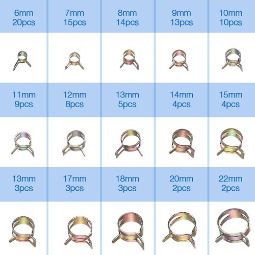 115PCS Hose Clamps Assortment Kit Steel Spring Clip Water Fuel Tube Air ...