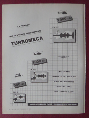 1984 PUB TURBOMECA TM 319 333 RTM 322 TURBINE HELICOPTERE ORIGINAL ...