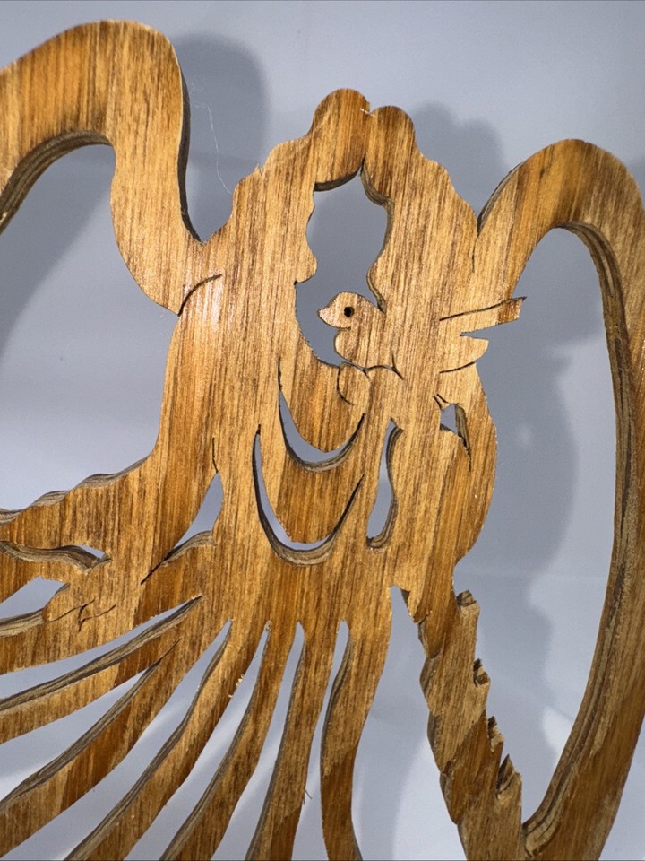 Handcrafted Unique Wood Cut Out standing Angel And Dove 7" signed ...