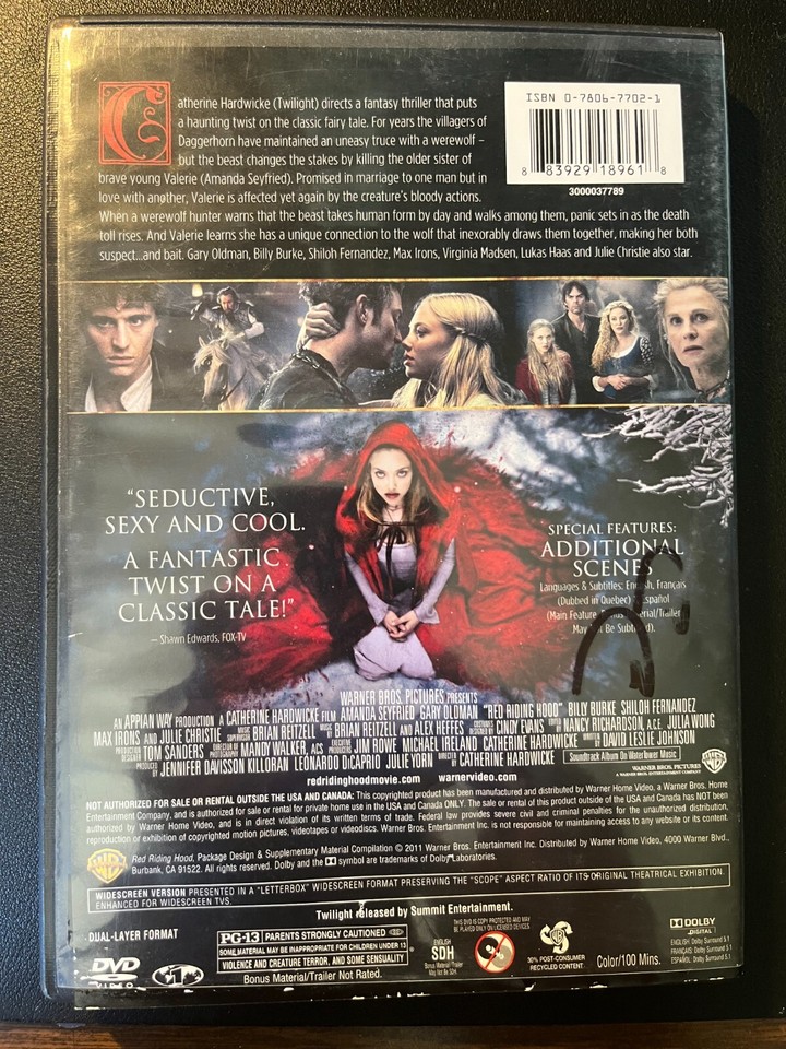 Red Riding Hood (DVD 2011) Amada Seyfried Shiloh Fernandez Max Irons ...
