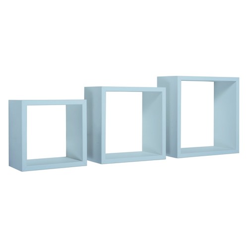 SET 3 CUBI MENSOLE PARETE AZZURRO SCAFFALE SALOTTO SOGGIORNO CAMERA ...