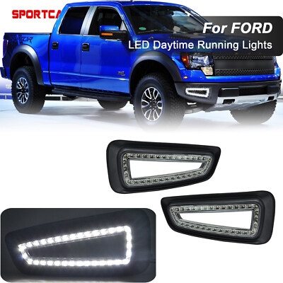 White LED Fog Light DRL Daytime Running Lamps For 2010-2014 Ford F150 ...