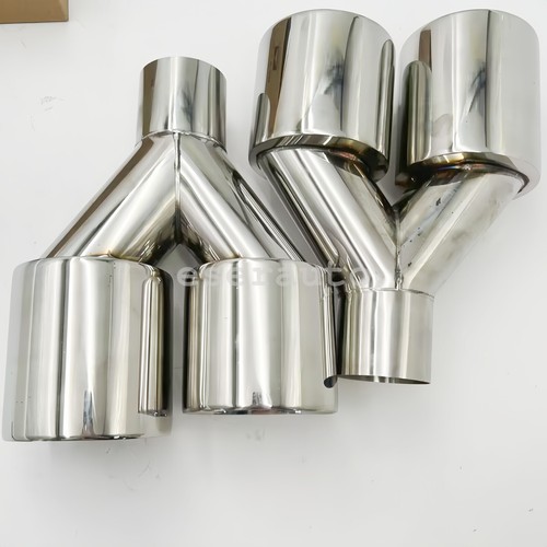 Quad 4" Outlets Stainless Exhaust Tip 2.5" Inlet Staggered Double Wall ...
