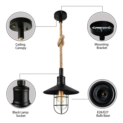 Vintage Industrial Pendant Lamp Kitchen Edison Hemp Rope Ceiling Light ...