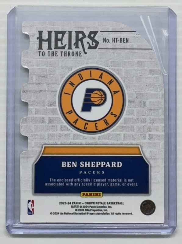 2023-24 Crown Royale Ben Sheppard Rookie Heirs Jersey RC #HT-BEN Pacers ...