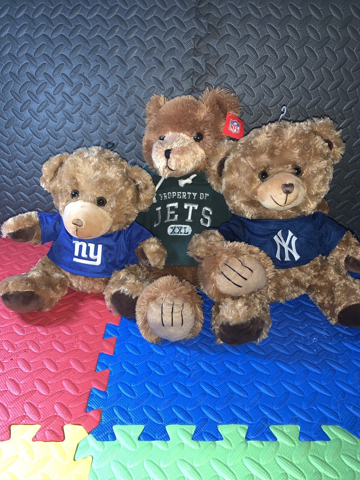 LOT OF 3 NEW YORK TEAMS TEDDY BEARS JETS GIANTS YANKEES GREAT SHAPE NFL ...