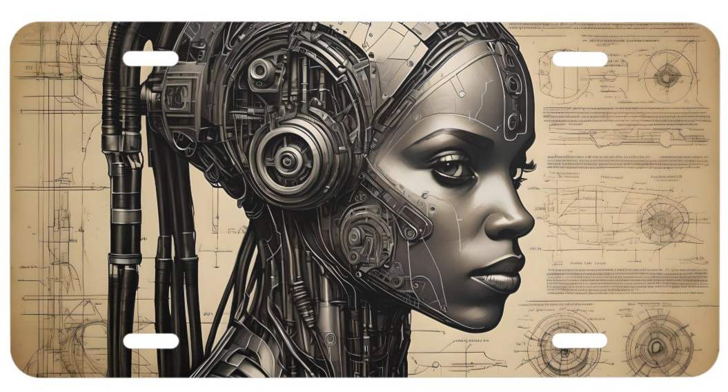 African American Female Cyborg Sketch License Plate 6 X 12 Inches ...