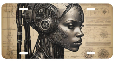 African American Female Cyborg Sketch License Plate 6 X 12 Inches ...