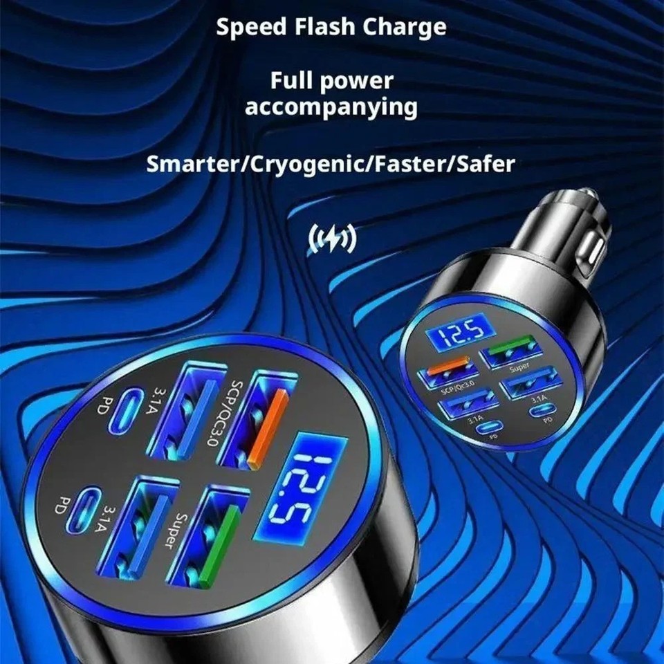 300W USB Car Charger PD QC3.1 USB C Fast Charge Adapter for iPhone ...